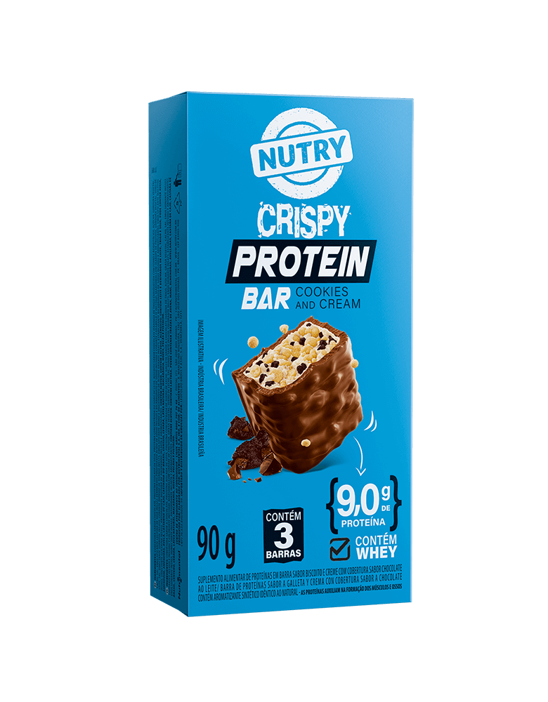 Barra De Proteína Crispy Cookies And Cream - Nutry - 3 X 30g